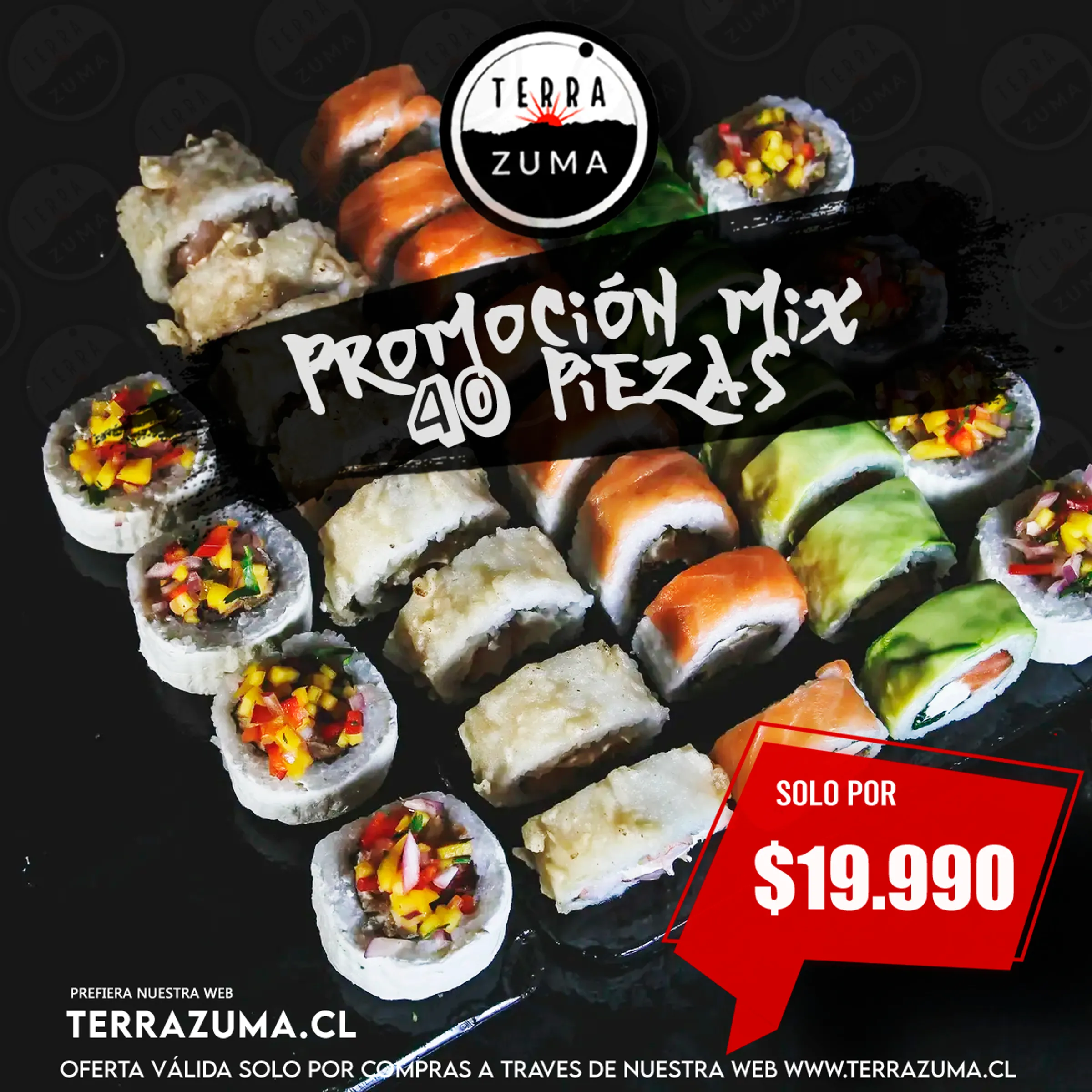 Mix 40 piezas: 10 Tako acevichado / 10 Ebi Cheese tempura / 10 Tori ...
