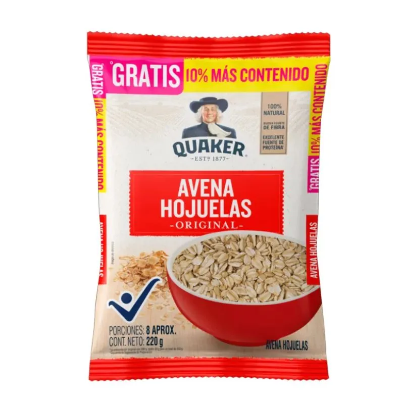 Avena quaker hojuelas original x 220 grs extracontenido - Supermercados La 80 | Compra online