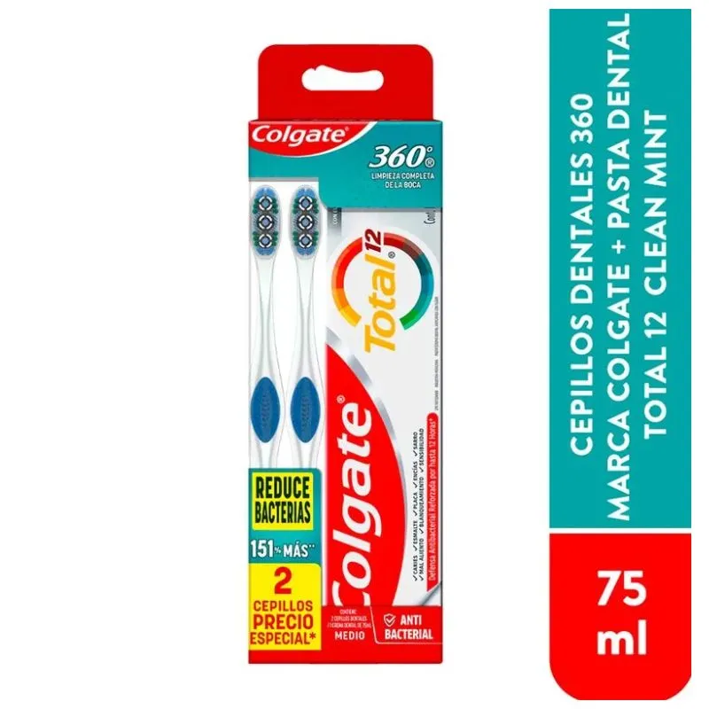 2 CEPILLO DENTAL COLGATE 360 +CREMA DENTAL TOTAL 12 75ML ...